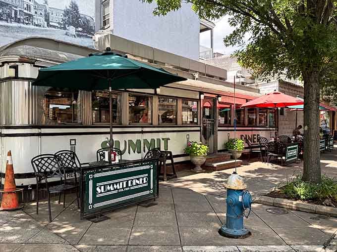 Classic diner architecture meets downtown charm, complete with outdoor seating for prime people-watching real estate.