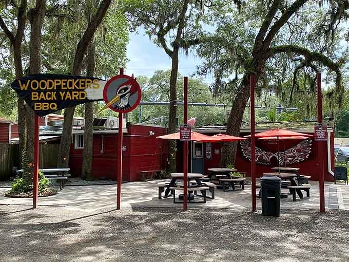 That bright red building under the oaks isn't a mirage, it's your new favorite barbecue destination calling you home.