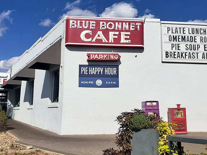 That red sign isn't just marking a restaurant; it's pointing you toward pie paradise and comfort food nirvana.