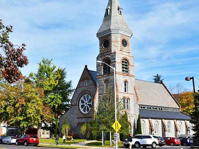 That steeple reaching for the sky like it's got something important to say about Great Barrington's architectural soul.