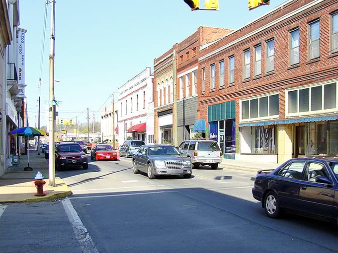 Downtown Erwin's main street offers that perfect small-town charm &ndash; brick buildings, colorful awnings, and not a parking meter in sight. Small-town America at its finest.