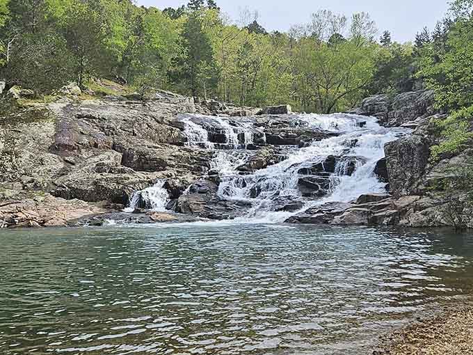 The inviting swimming hole at the base of Rocky Falls offers refreshing relief on hot days surrounded by Mark Twain National Forest.