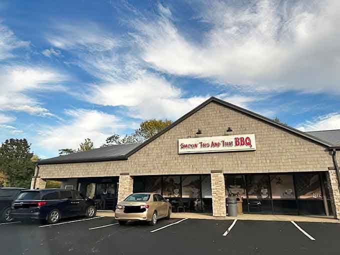 The unassuming stone facade of Smokin' This and That BBQ hides flavor treasures that would make a vegetarian question their life choices.