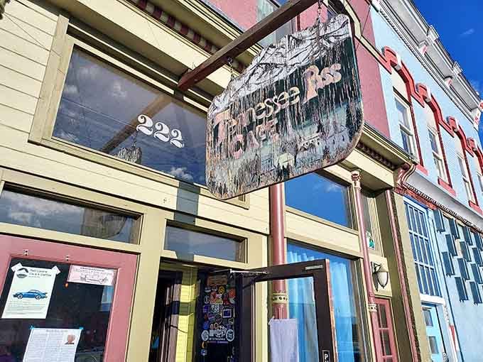 That weathered sign and historic facade promise the kind of authentic mountain dining experience money can't manufacture.