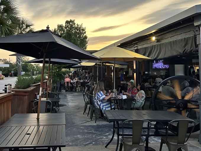 Golden hour at Page's Okra Grill looks like a postcard from Southern heaven itself.