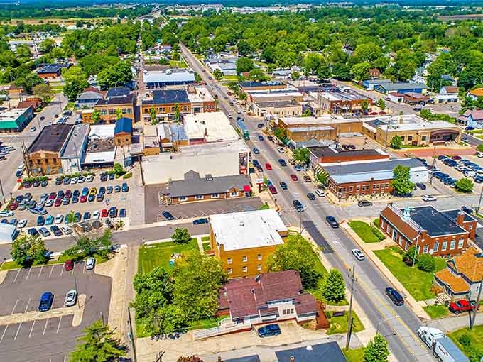 The aerial view reveals a downtown that hasn't sold its soul to corporate chains, and your wallet will thank you later.