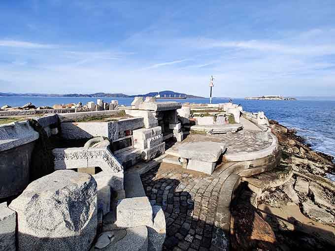 Ancient stones meet modern art in this waterfront amphitheater where the bay becomes the performer.