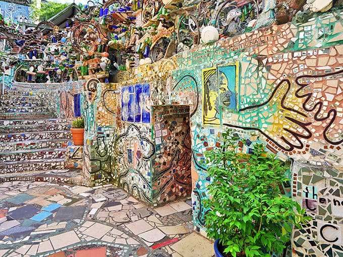 Where reality takes a vacation. Every inch of Philadelphia's Magic Gardens tells a story through fragments that somehow create a cohesive wonderland.