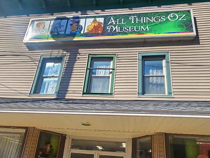 The colorful sign featuring Dorothy and friends promises magic awaits inside this charming Central New York treasure.