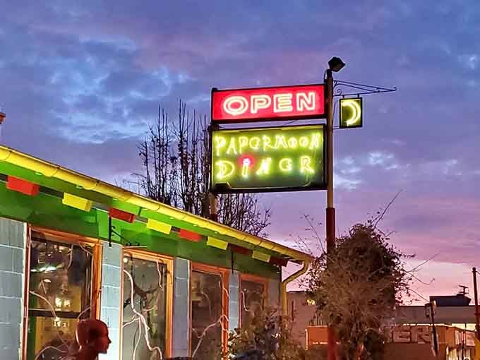 That neon glow promises breakfast adventures and a visual experience you won't soon forget.