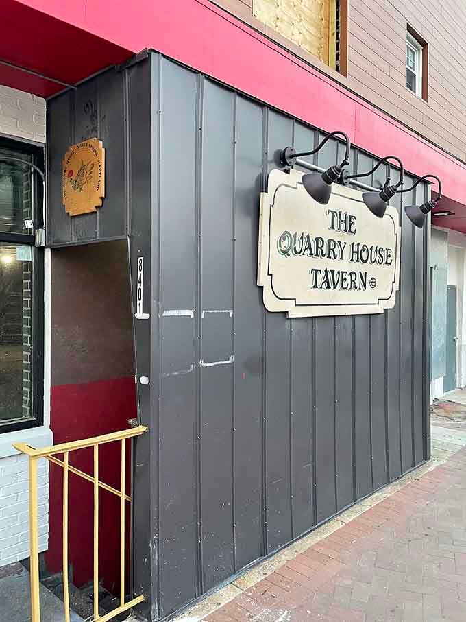 The unassuming entrance hides a world of delicious chaos behind those corrugated walls and cheerful signage.