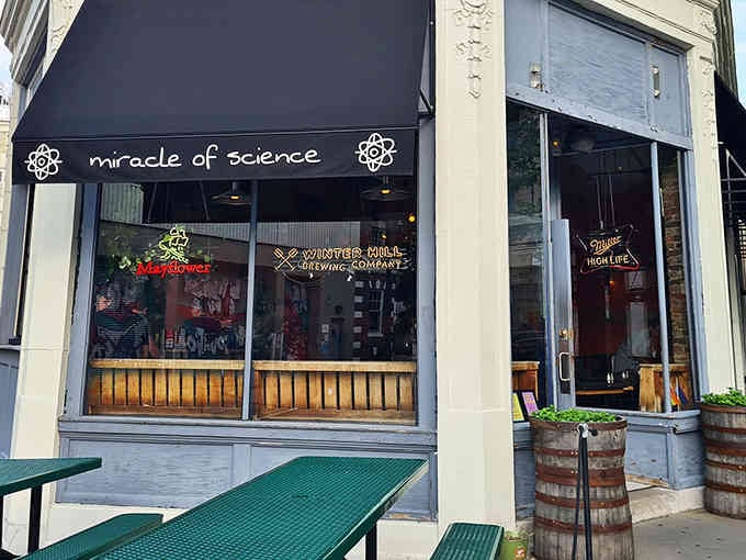 Those atom logos flanking the name aren't just decoration, they're a promise of deliciously nerdy things to come.