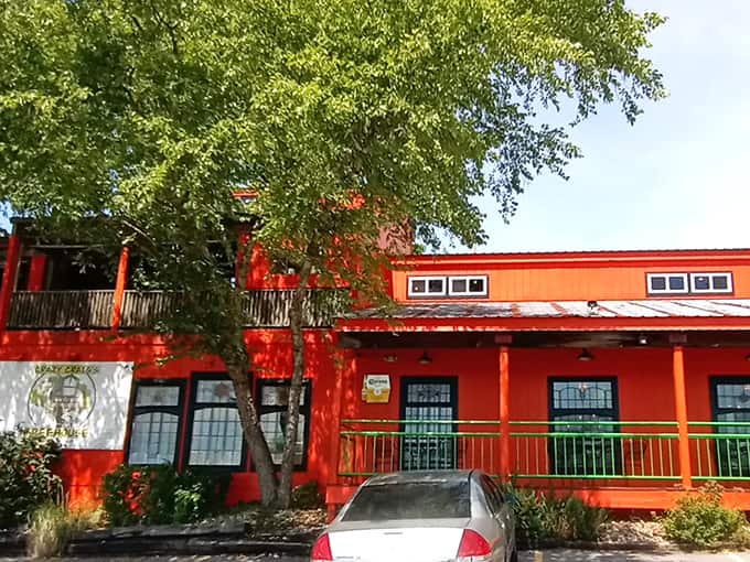 When a building commits this hard to being orange and red, you know the food inside means business too.
