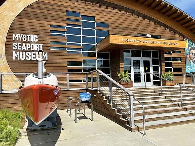 A miniature vessel greets visitors at the entrance, proving that even the smallest boats deserve their moment in the spotlight.