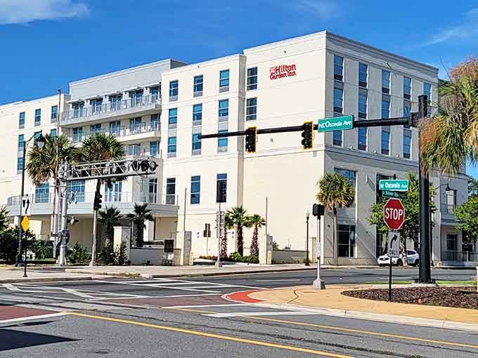 Modern apartments with palm trees and walkable streets prove affordable living doesn't mean sacrificing style or convenience in Central Florida.