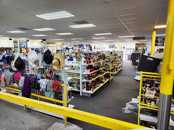 Those yellow accents aren't just cheerful, they're your navigation system through this treasure-filled wonderland of secondhand dreams.