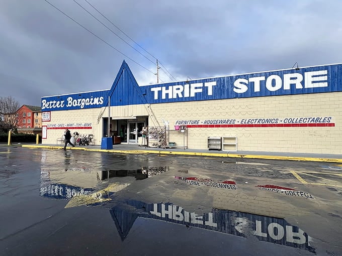 That blue and cream exterior isn't just a building, it's a beacon calling to treasure hunters across Portland.