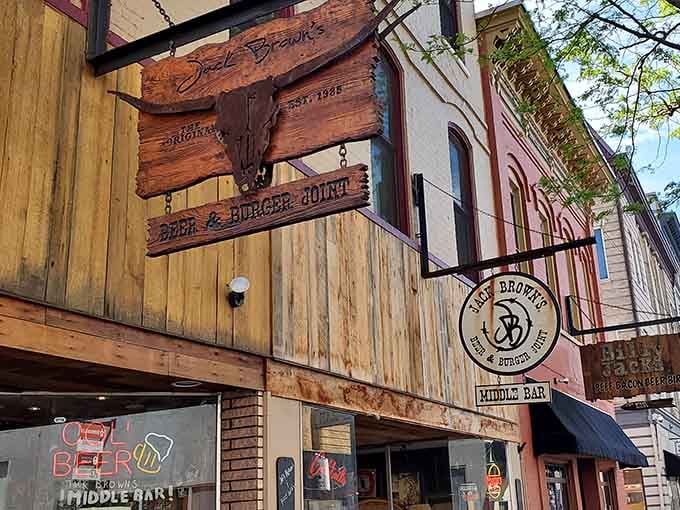 Jack Brown's storefront wears its weathered wood like a badge of honor in downtown Harrisonburg.