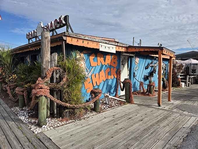 That weathered wood and bright blue paint aren't trying to impress anyone, just feed you brilliantly.