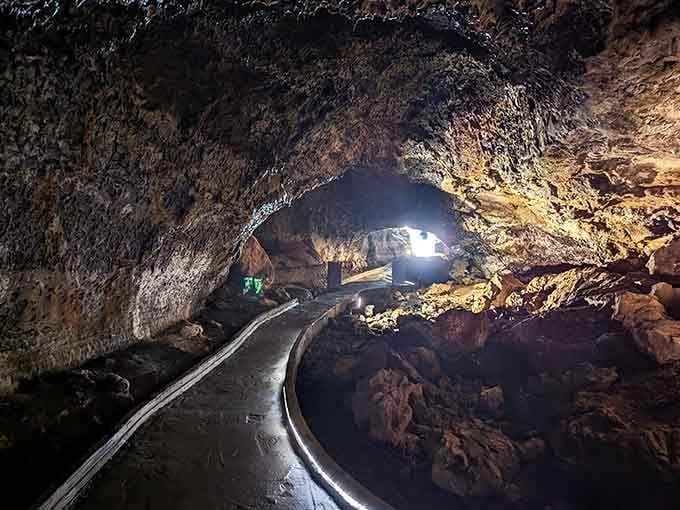 The lighted pathway through Mushpot Cave makes you feel like you're walking through nature's own art gallery.