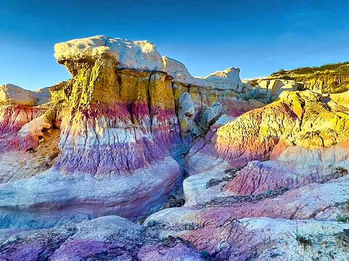 Paint Mines Interpretive Park looks like someone dropped a rainbow into the prairie and let geology do its thing.