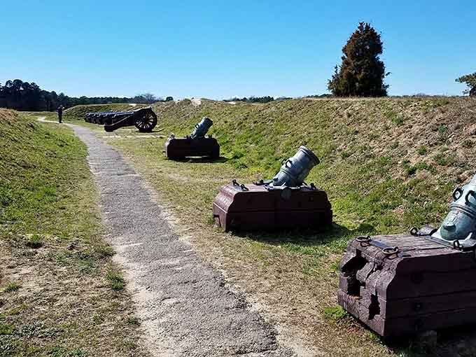 Walk the path where soldiers once marched, with period artillery positioned exactly as they stood in 1781.