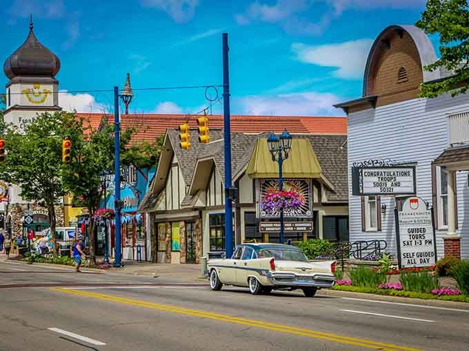 Bavarian architecture meets small-town Michigan charm on Main Street, where every storefront looks like a postcard.