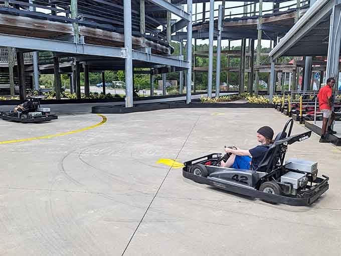 Taking the racing line like a pro, or at least like someone who watched a racing documentary once and retained information.