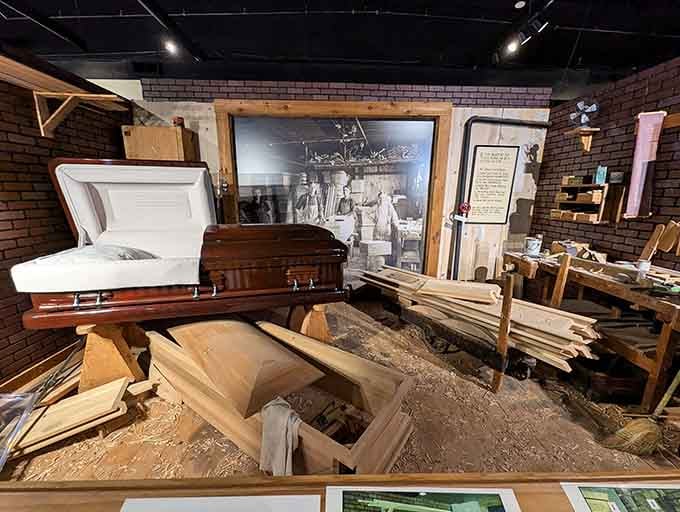 Raw materials transform into final resting places at this exhibit showcasing the artistry behind funeral service traditions.