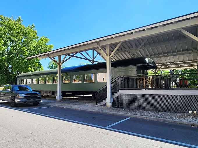 That vintage railroad car isn't just for show; it's your invitation to step back in time.