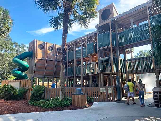 That spiral slide beckons like a siren song, and yes, adults have been known to test it out.