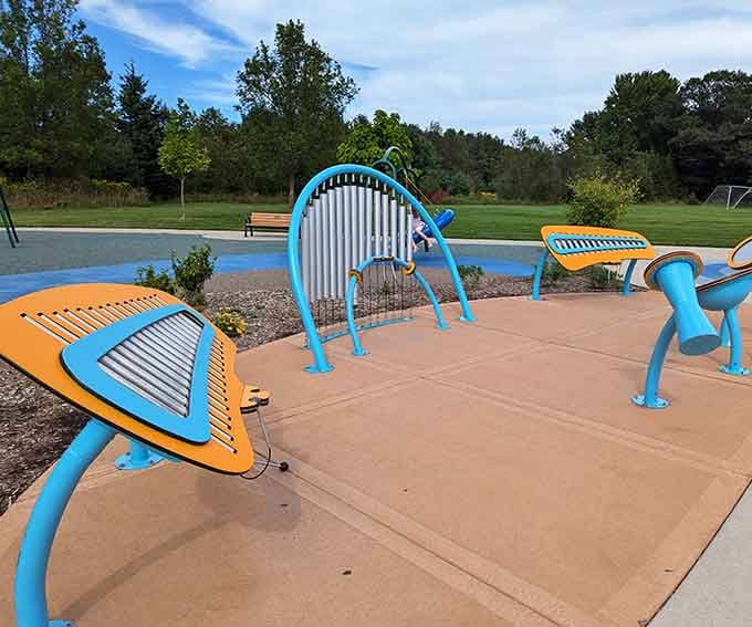 Musical instruments built right into the playground let kids create symphonies that only parents could love.