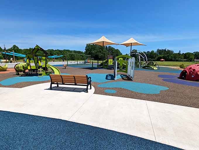 The main play structure from another angle, revealing even more slides your children will insist on trying immediately.
