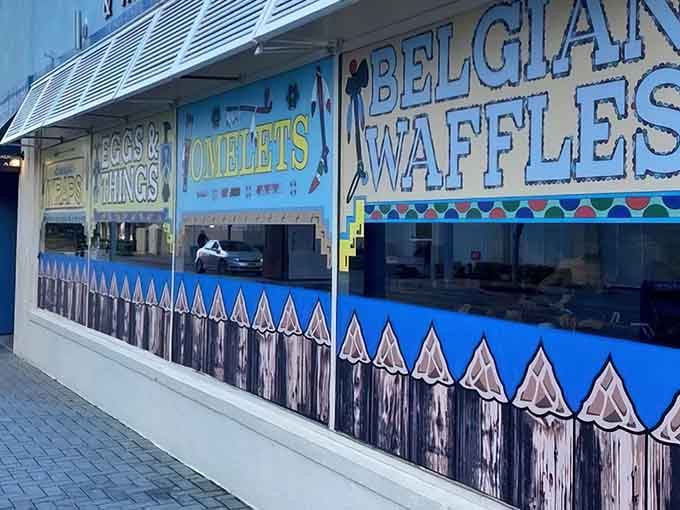 Those windows advertise Belgian waffles and omelets like they're headlining acts at a concert, which frankly, they are.