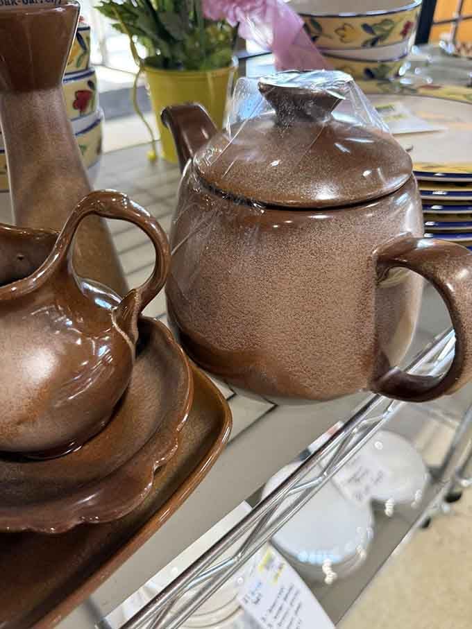 This vintage teapot set whispers of afternoon gatherings when people actually sat down and talked to each other.