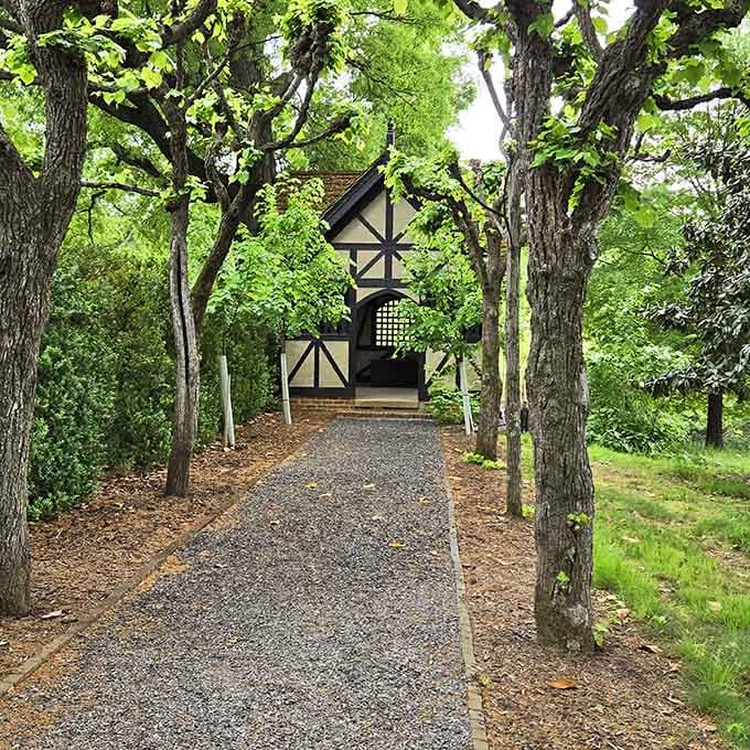 A tree-lined path to a Tudor gatehouse, because apparently Virginia does English countryside better than some English countryside.