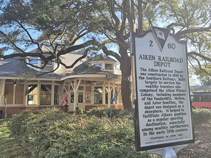 The historic depot building stands as a beautiful reminder of when train stations were architectural showpieces.