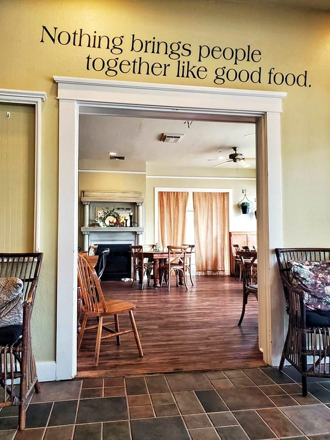 Warm lighting and wooden floors create the kind of welcoming space where breakfast feels like coming home.