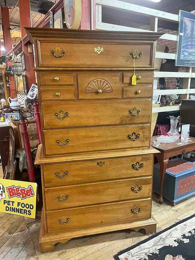 This dresser has more storage solutions than your entire closet organization system, and it looks better doing it.