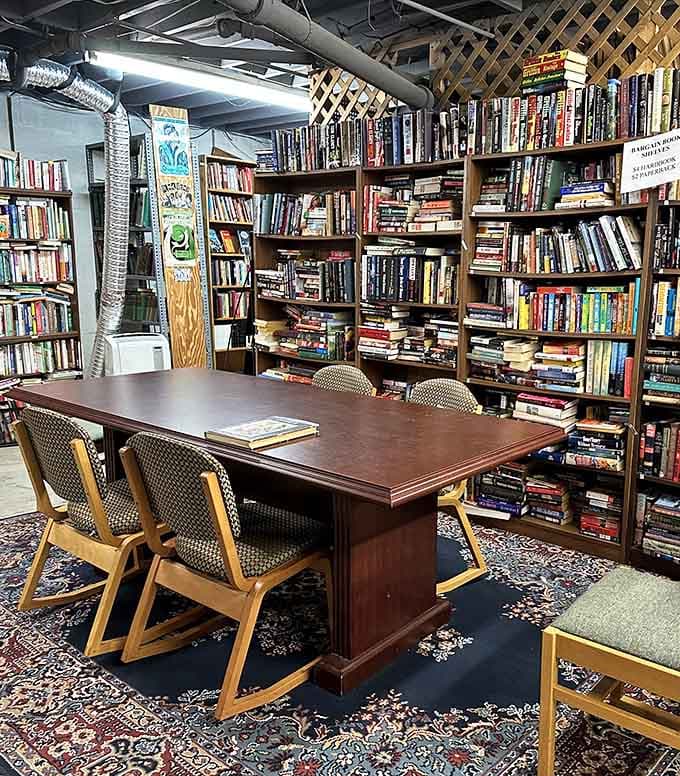 A proper reading table surrounded by thousands of options—paradise for anyone who's ever loved a good story.