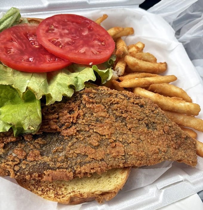 This fried flounder sandwich is so generously portioned, it makes other fish sandwiches look like they're on a diet.