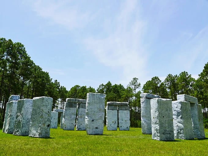 Perfectly manicured grass meets towering stones in a combination that shouldn't work but absolutely does.