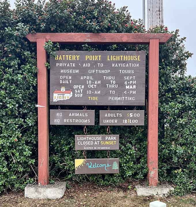 Check those hours and tide times carefully, because showing up when the ocean's home means watching from shore.