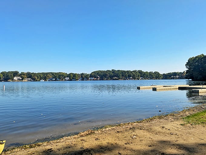Morning tranquility at the shoreline &ndash; that peaceful moment before the day's swimmers and sunbathers arrive.