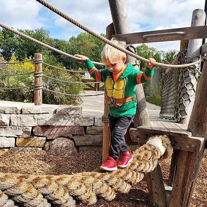 This rope course turns ordinary kids into determined adventurers, one wobbly step at a time across the great suburban wilderness.