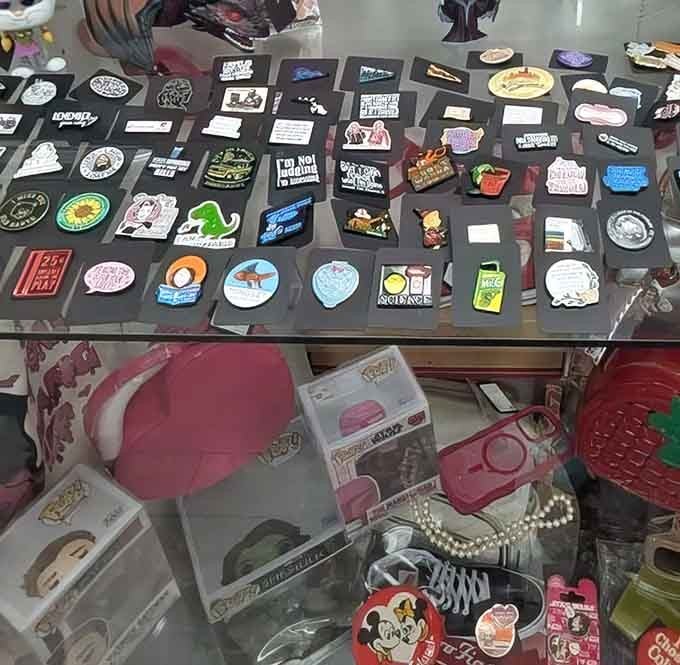 Enamel pins and patches tell stories of places visited and memories made across American highways.