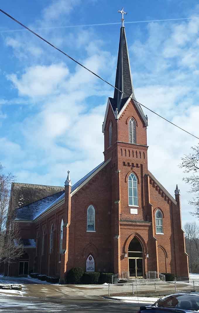 St. Michael Catholic Church's soaring brick steeple has been pointing heavenward longer than most Indiana towns have existed.