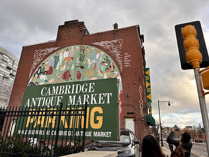 The building's exterior promises adventure, and that colorful mural celebrates the community of collectors inside these walls.
