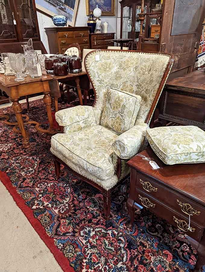 This wingback chair has supported generations of readers, nappers, and deep thinkers in floral comfort.