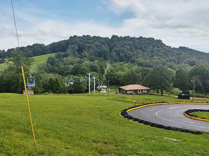 Rolling hills and chairlift rides at Mammoth Valley Park showcase the beautiful landscape that hides caves below.
